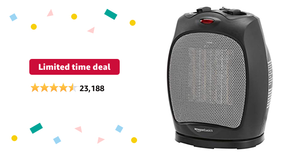 Limited-time deal: Amazon Basics 1500W Oscillating Ceramic Heater with ...