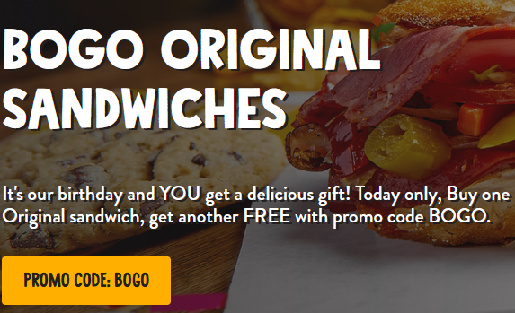 Potbelly BOGO original sandwich TODAY ONLY 1/12