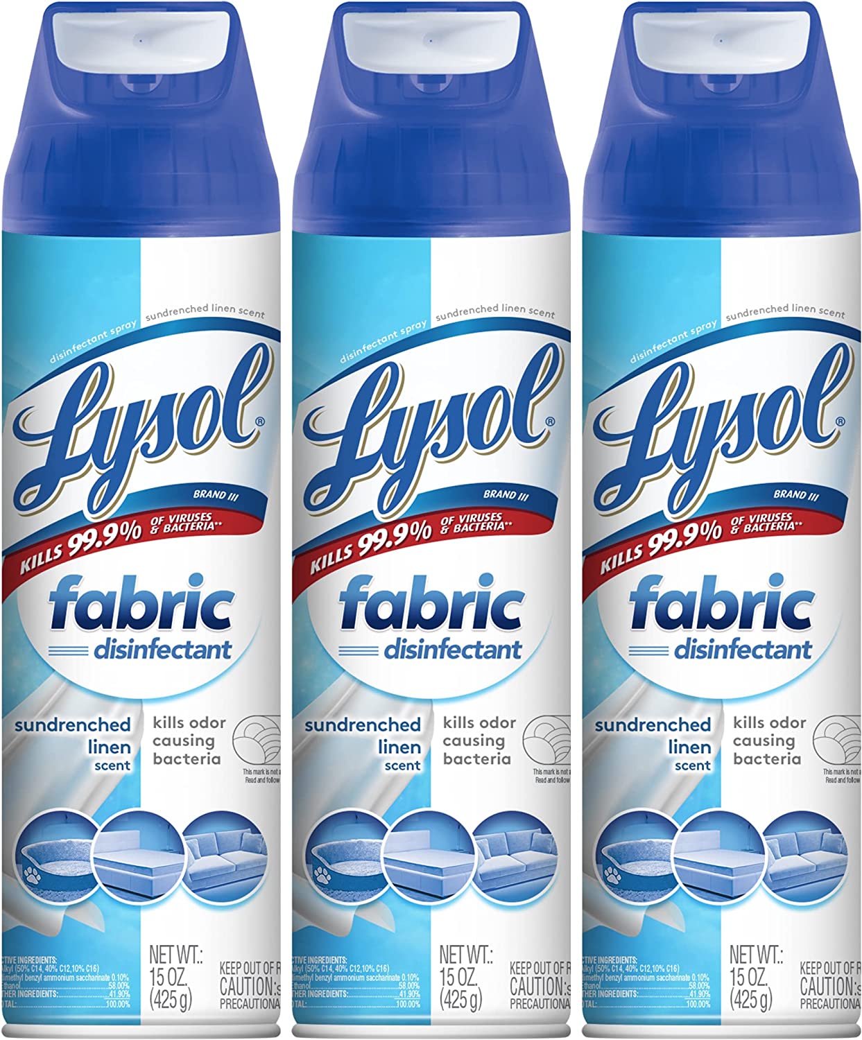 3-Pack 15-Oz Lysol Fabric Disinfectant Spray: Sundrenched Linen Scent ...