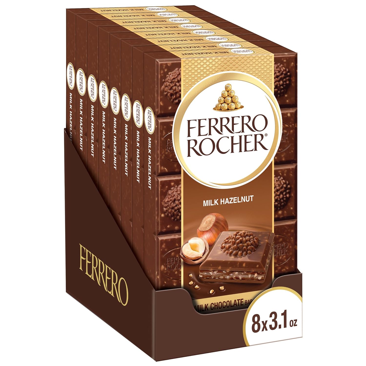 8-Pack 3.1-Oz Ferrero Rocher Premium Milk Chocolate Hazelnut Bars $16. ...
