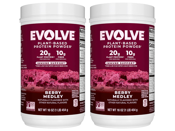 2-Pack 1-lb Evolve Plant Based 20g Protein Powder (Berry Medley) $15 ...