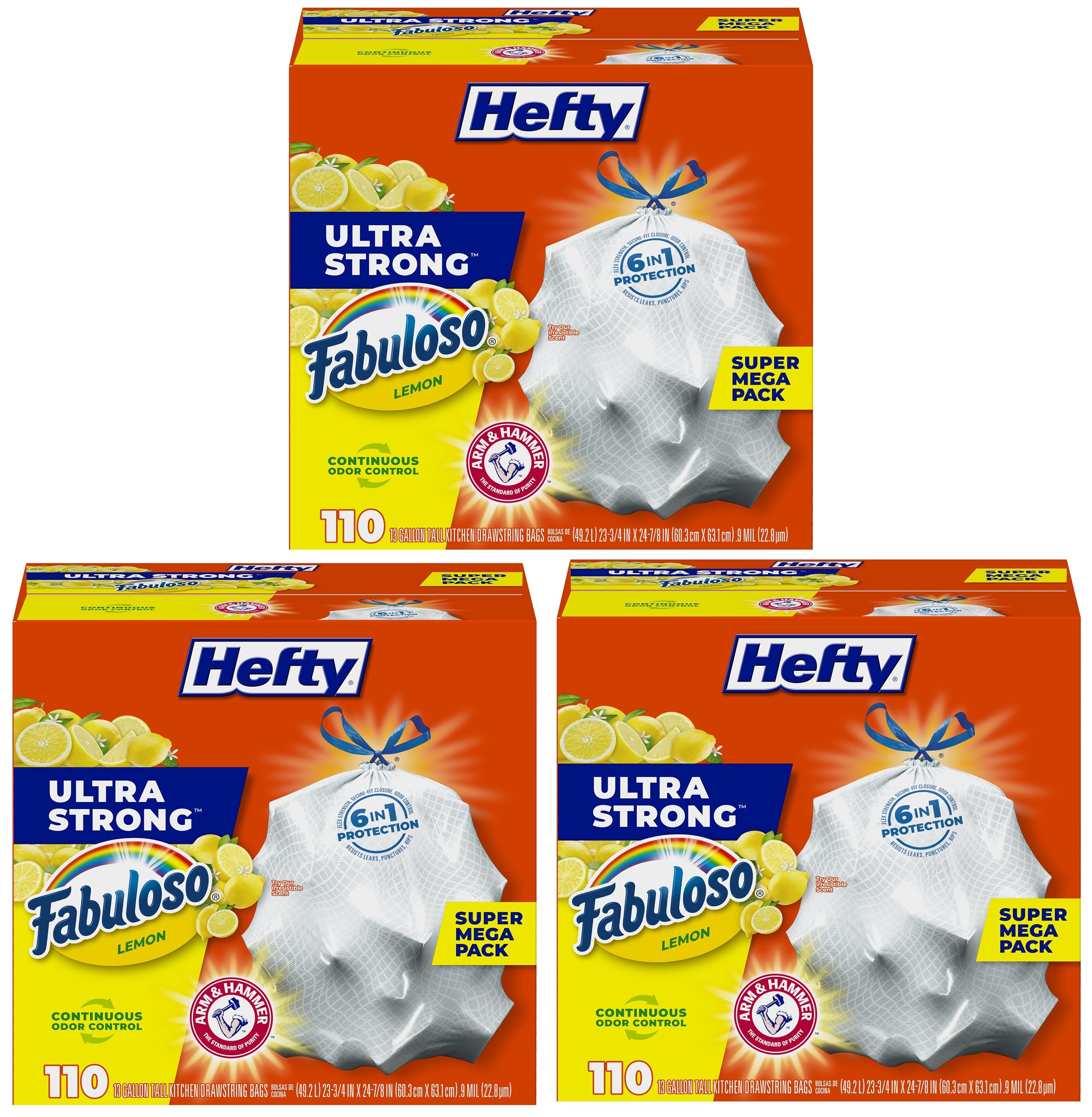 3-Pack 110-Count 13-Gallon Hefty Ultra Strong Trash Bag (Fabuloso Lemon ...