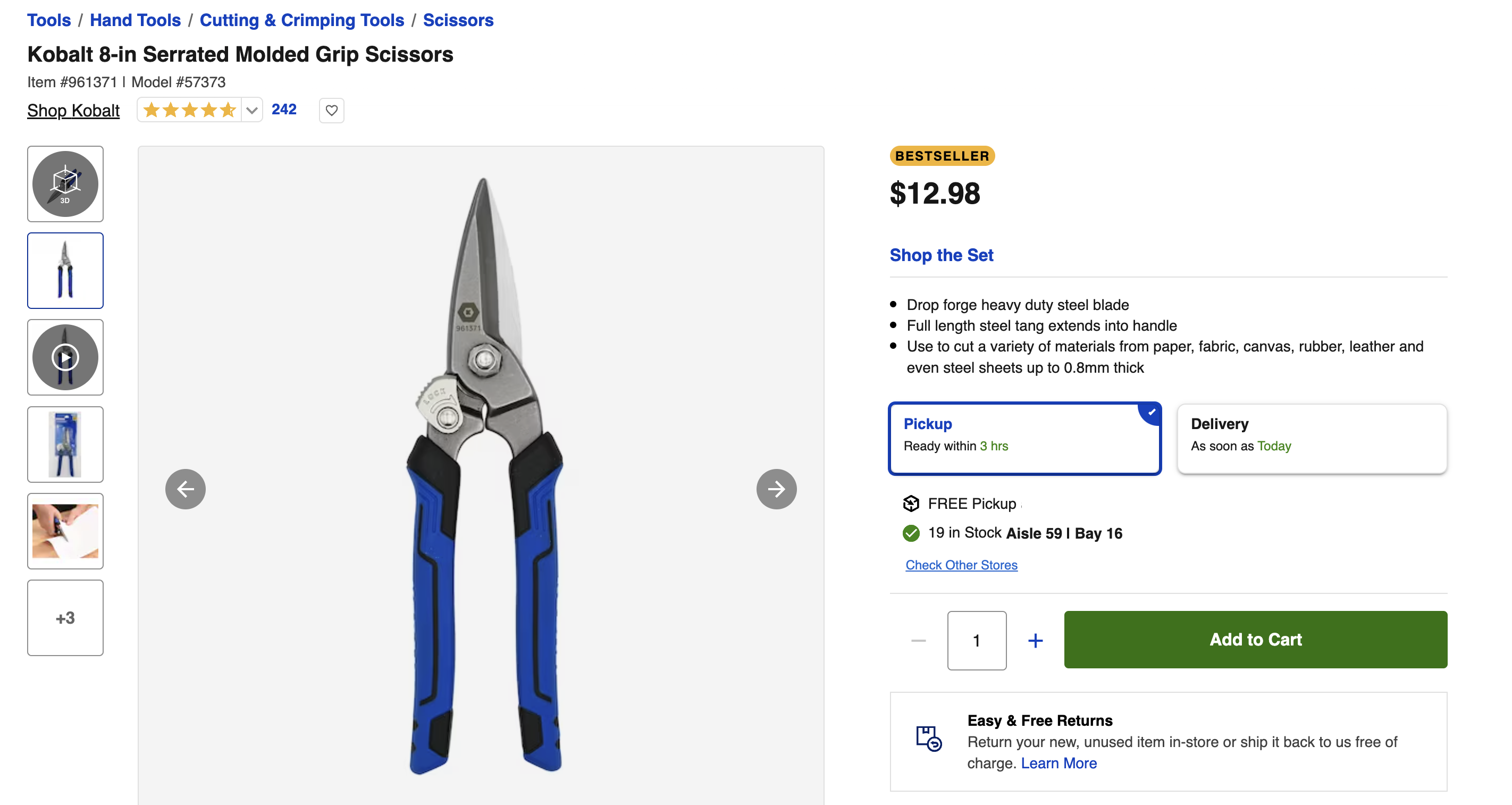 Kobalt 8-in Serrated Molded Grip Scissors YMMV ($6.98 with free in ...