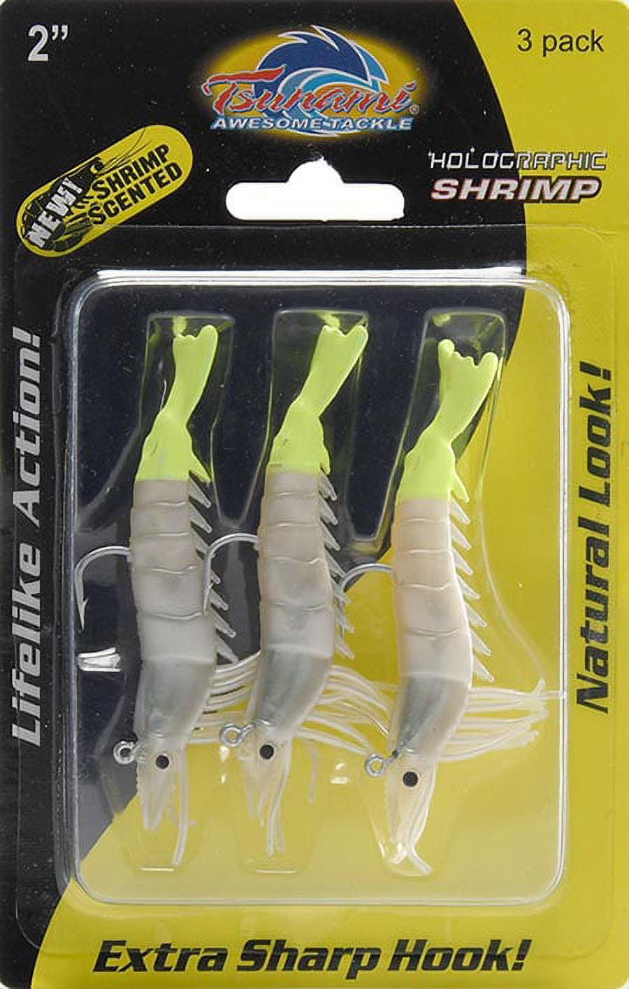 Tsunami 2 Shrimp Softbait Pearl Chartreuse 3 Count saltwater fishing ...