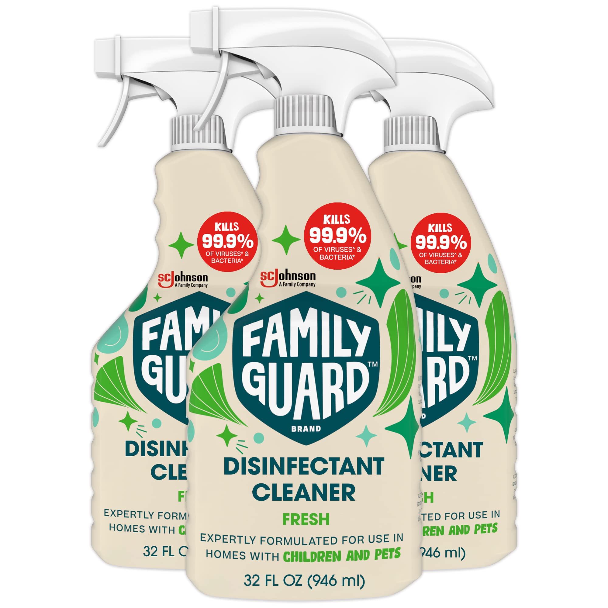 3-Pack 32-Ounce Family Guard Brand Disinfectant Spray & Multi Surface ...