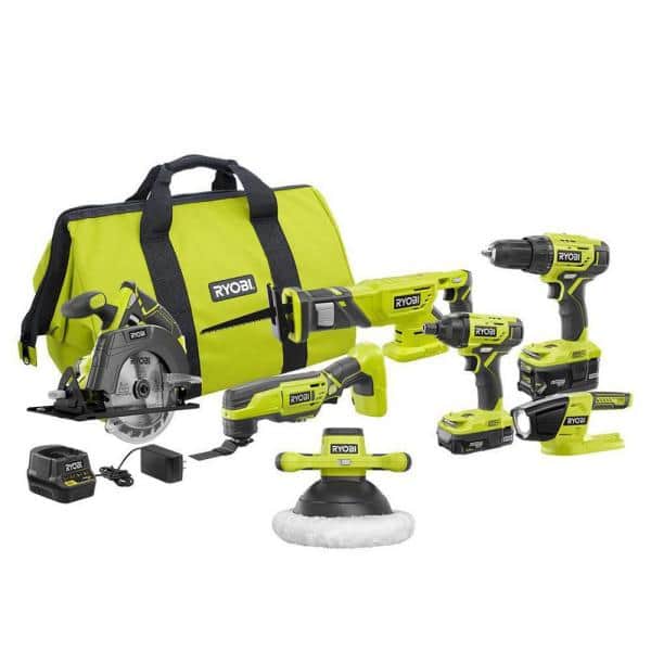 Ryobi ONE+ 18V Cordless 6-Tool Combo Kit w/ 2x Batteries +10" Orbital ...
