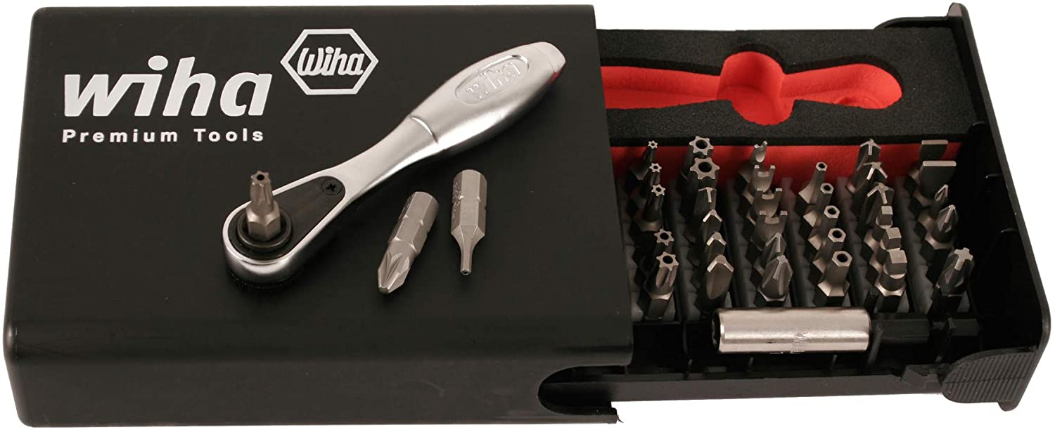 39-Piece Wiha Tools Security Bit Set with 1/4" Reversible Bit Ratchet ...