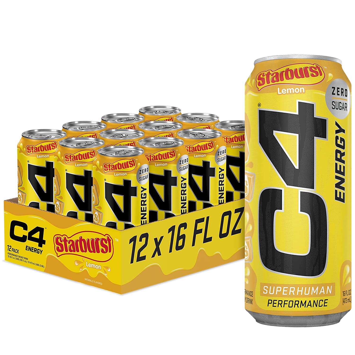 12 Pack 16 Oz Cellucor C4 Sugar Free Energy Drink Starburst Lemon 16