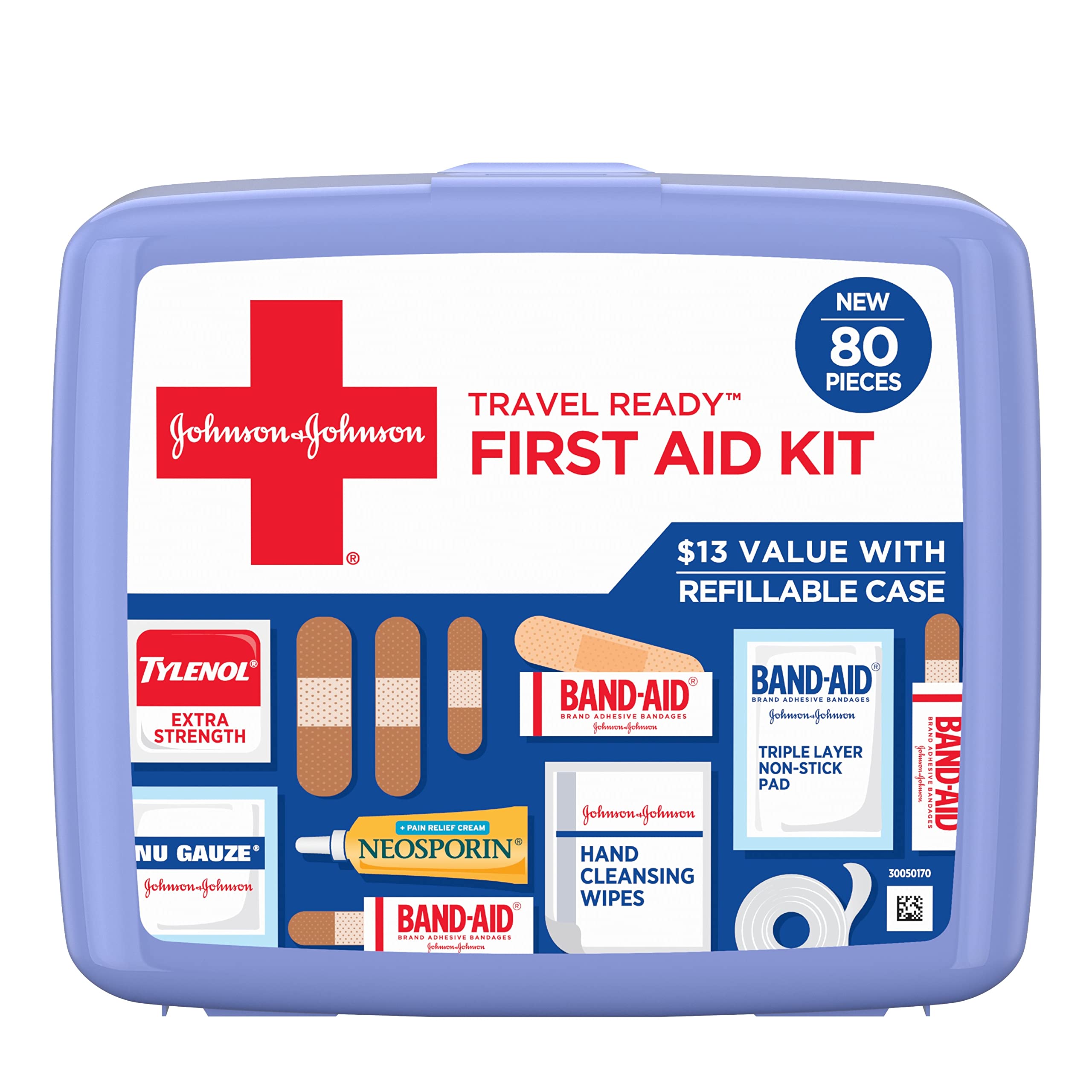 80-Piece Johnson & Johnson Travel Ready Portable Emergency First Aid Kit