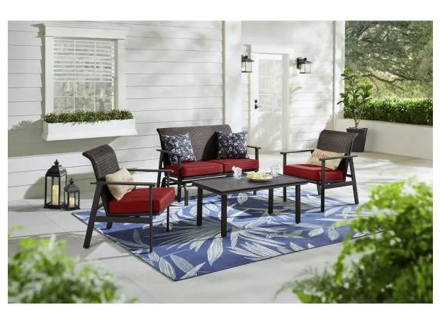 4-Piece Morgan Springs Brown Woven Outdoor Deep Seating Set w/ Chili ...