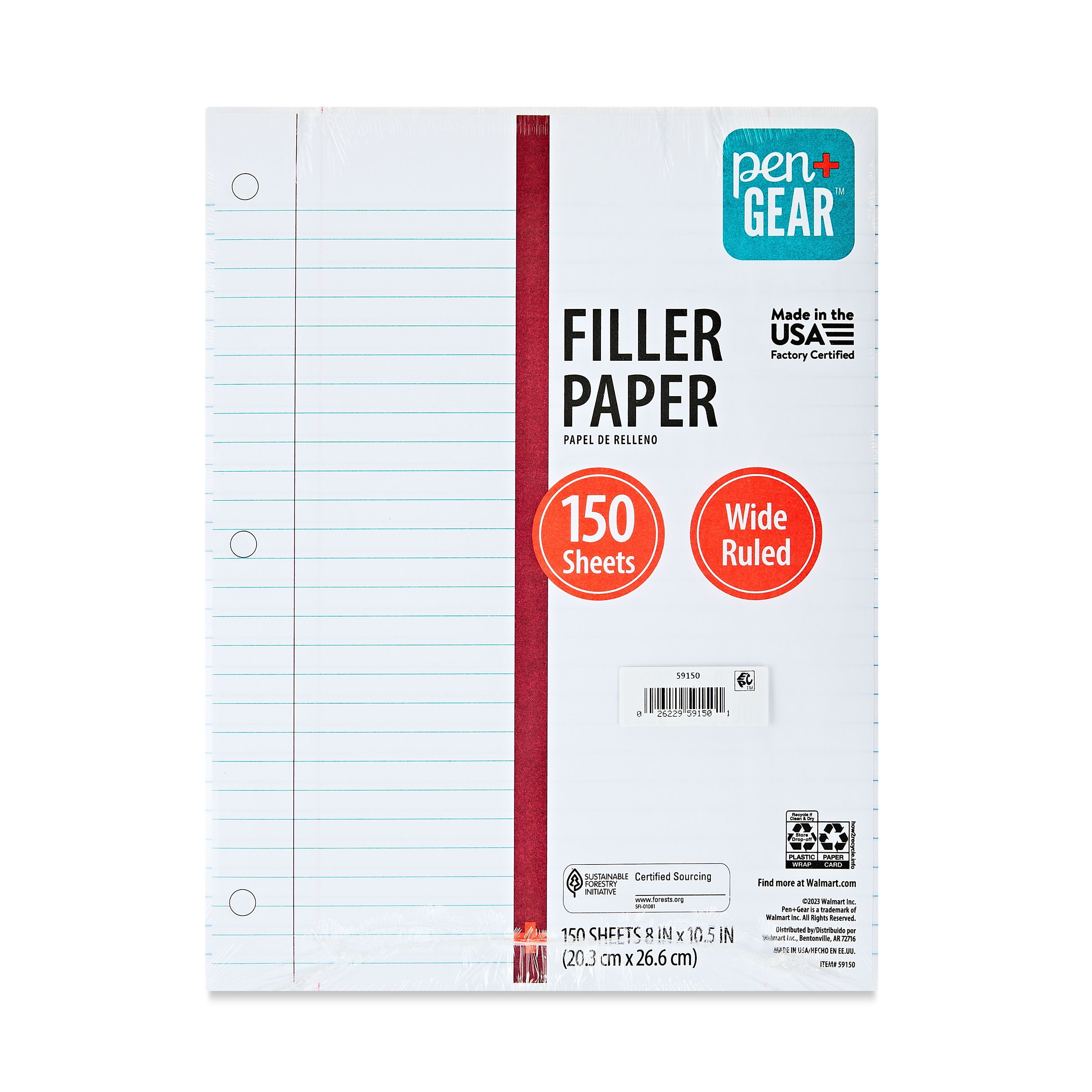 150 Sheet Pen Gear Filler Paper Wide Ruled 10 5 X 8 0 85 Free S