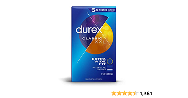 Durex Condom XXL Longer & Wider Natural Latex Condoms, Extra Wide Fit ...