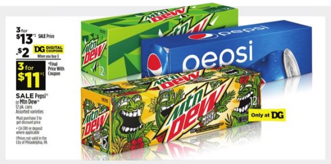 Dollar General: 12-Pack of Pepsi, Mountain Dew, or Starry