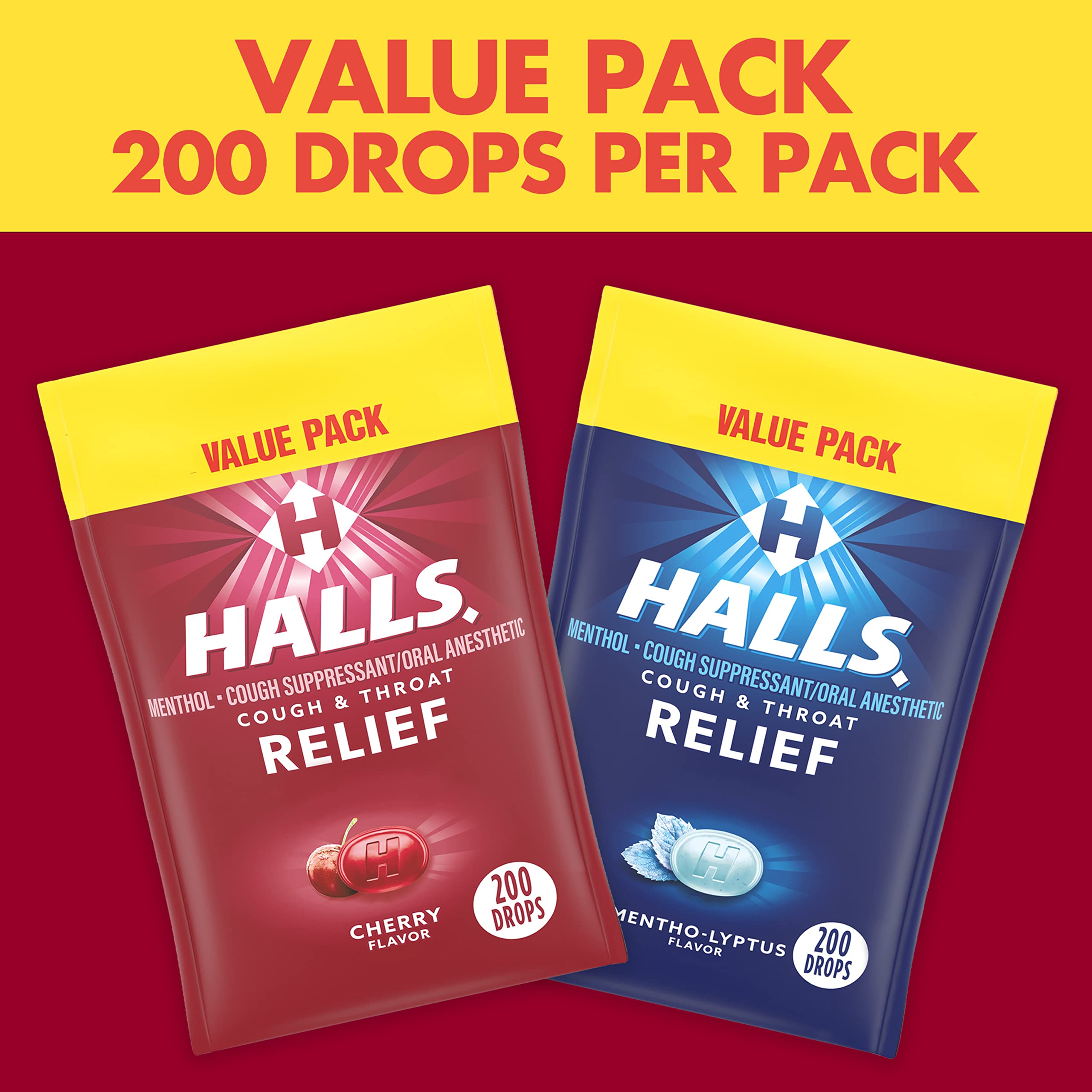 HALLS Relief Variety Pack, Cherry and Mentho-Lyptus Cough Drops 400ct ...