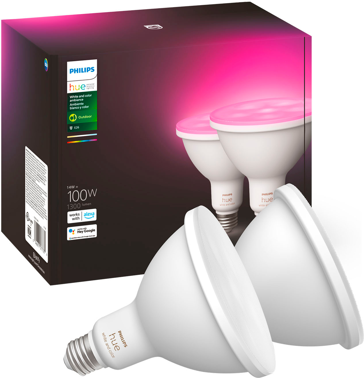 Philips Hue PAR38 100W Smart LED Bulb (2-Pack) White and Color Ambiance ...