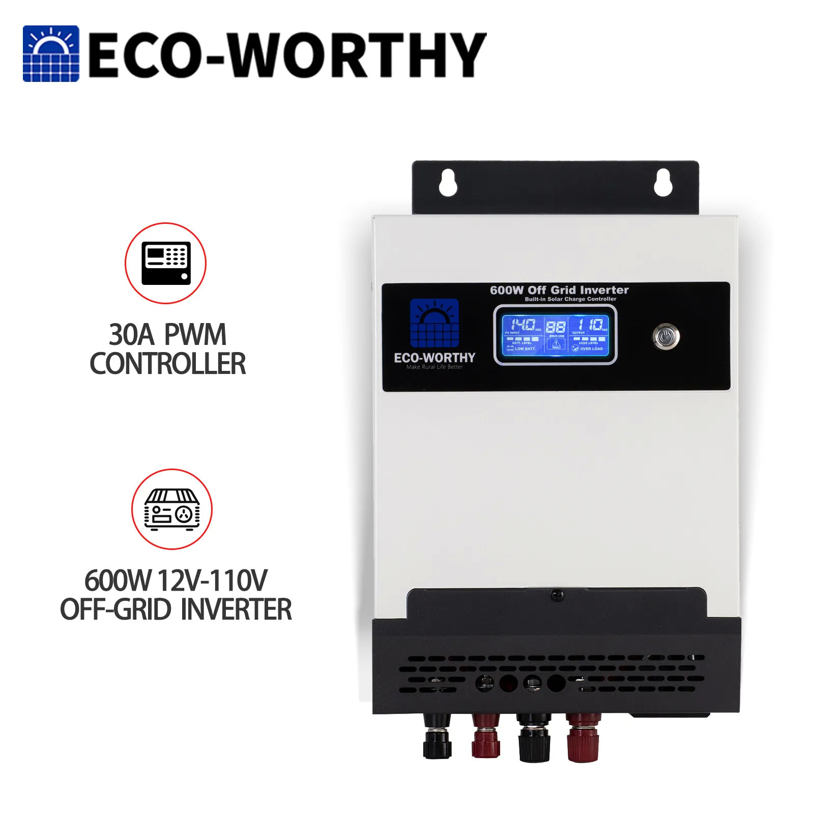 Eco-Worthy Solar Hybrid Inverters w/ Controllers: 600W 12V Inverter