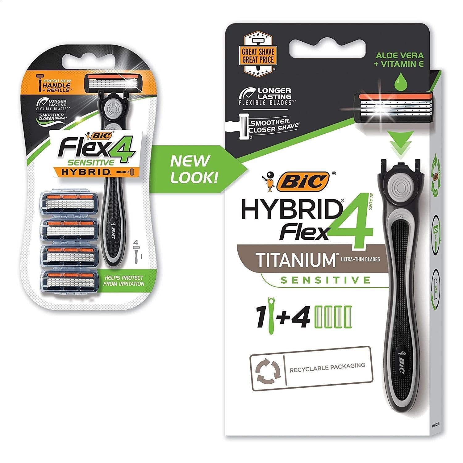 BIC Flex 4 Sensitive Hybrid Men's 4-Blade Disposable Razor, 1 Handle ...