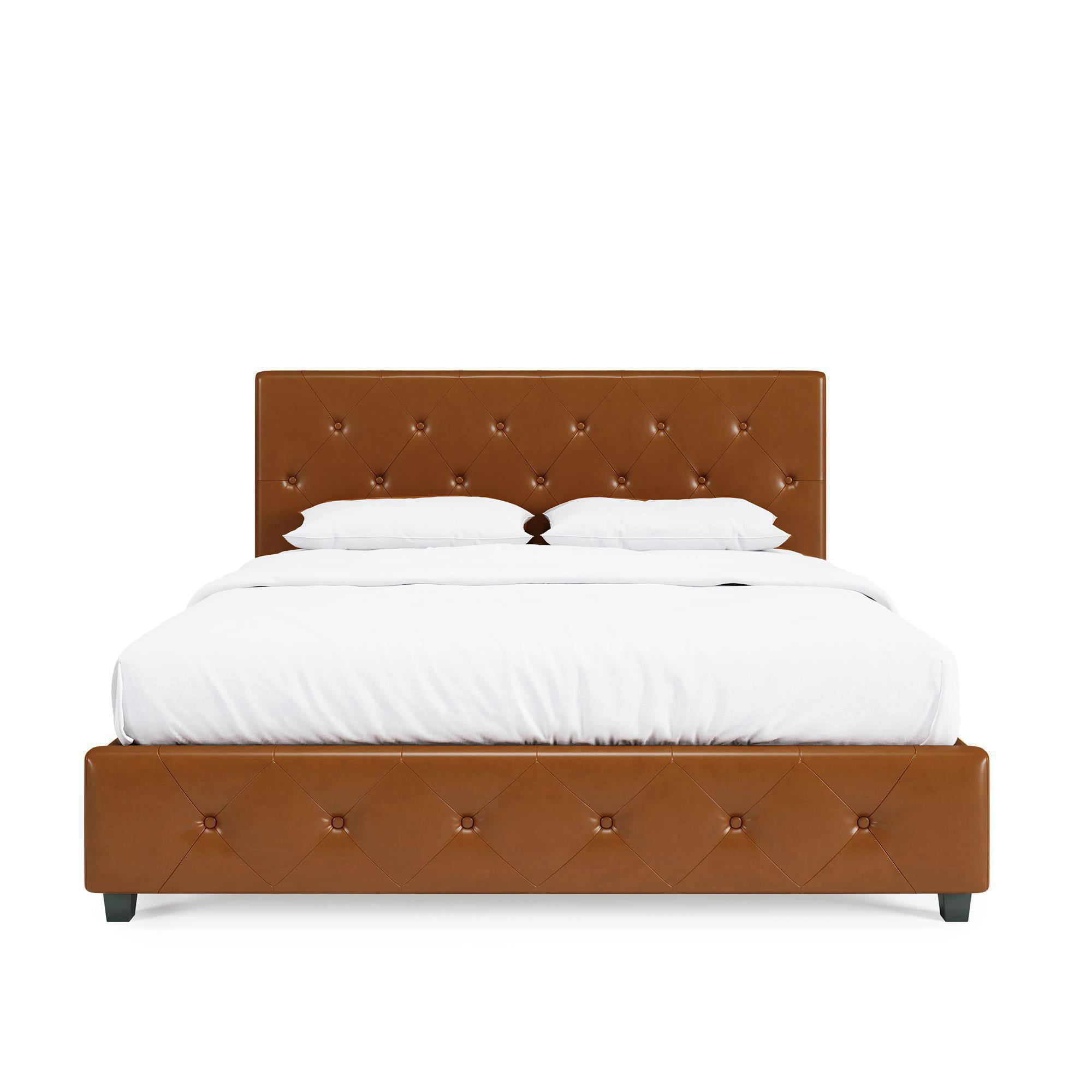 DHP Dakota Tufted Upholstered Platform Bed Frame (Queen, Camel Faux ...