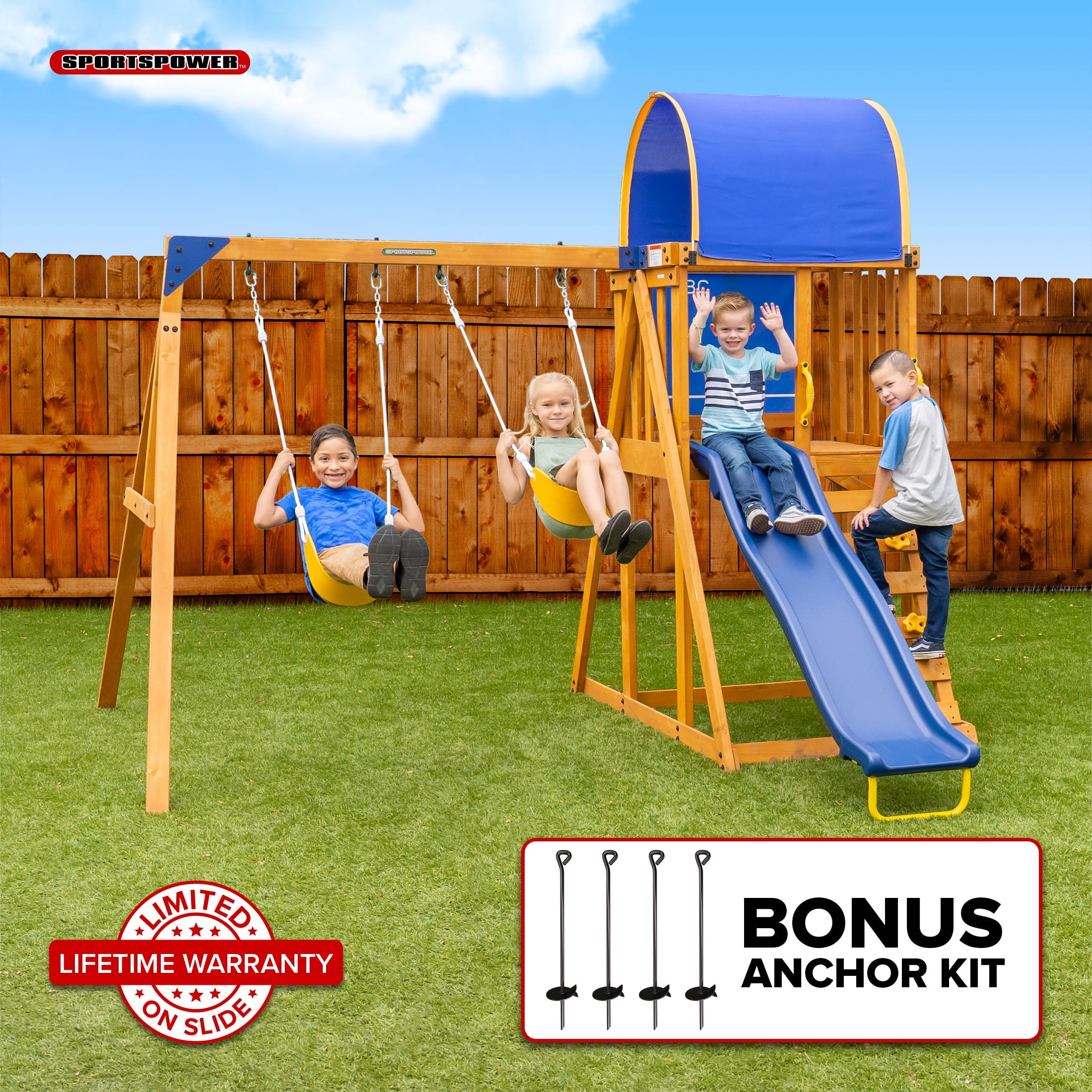 Sportspower Addison Wooden Swing Set w/ Heavy Duty Double A-Frame ...