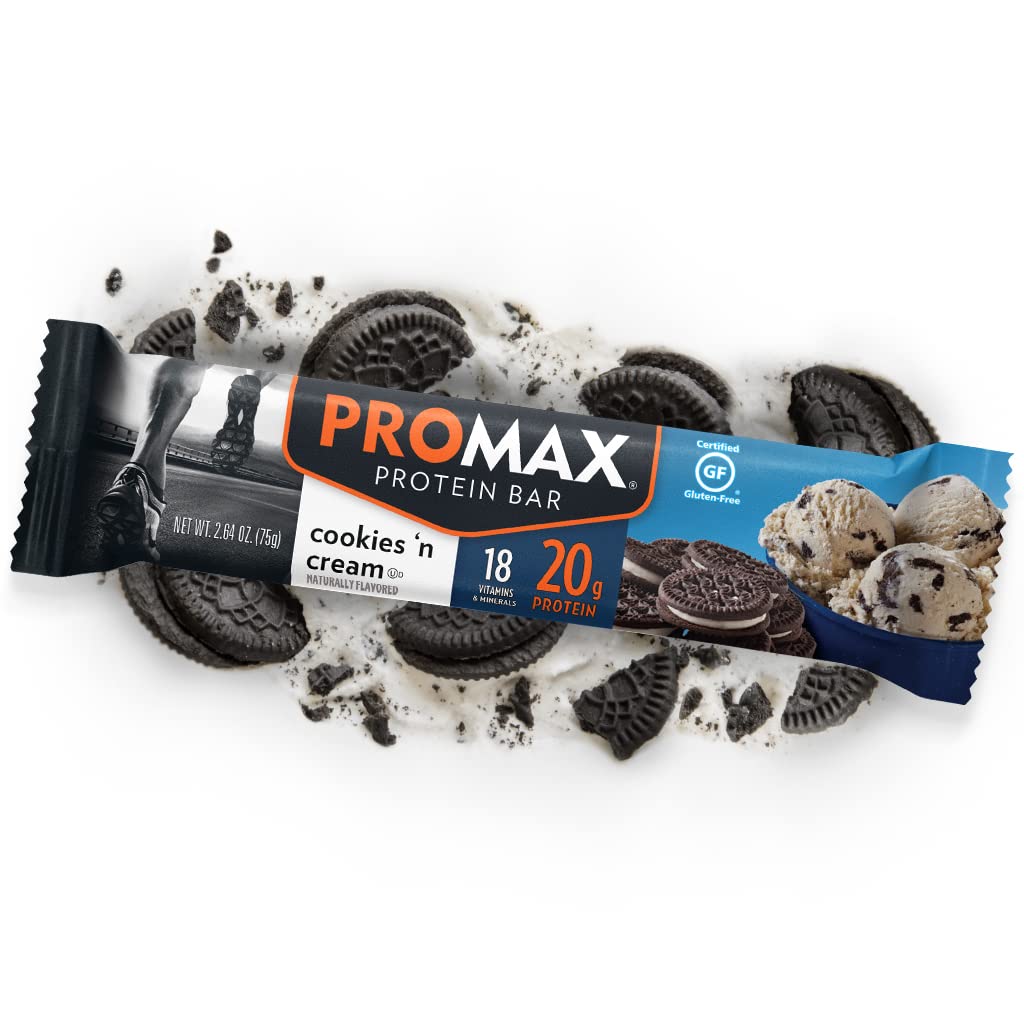 Promax Protein Bar, Cookies 'n Cream, 20g High Protein, Gluten Free, 12 ...