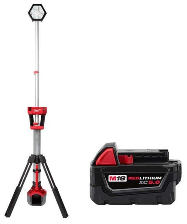 Milwaukee M18 Dual-Power Rocket Tower Light/Charger with 5Ah Battery ...