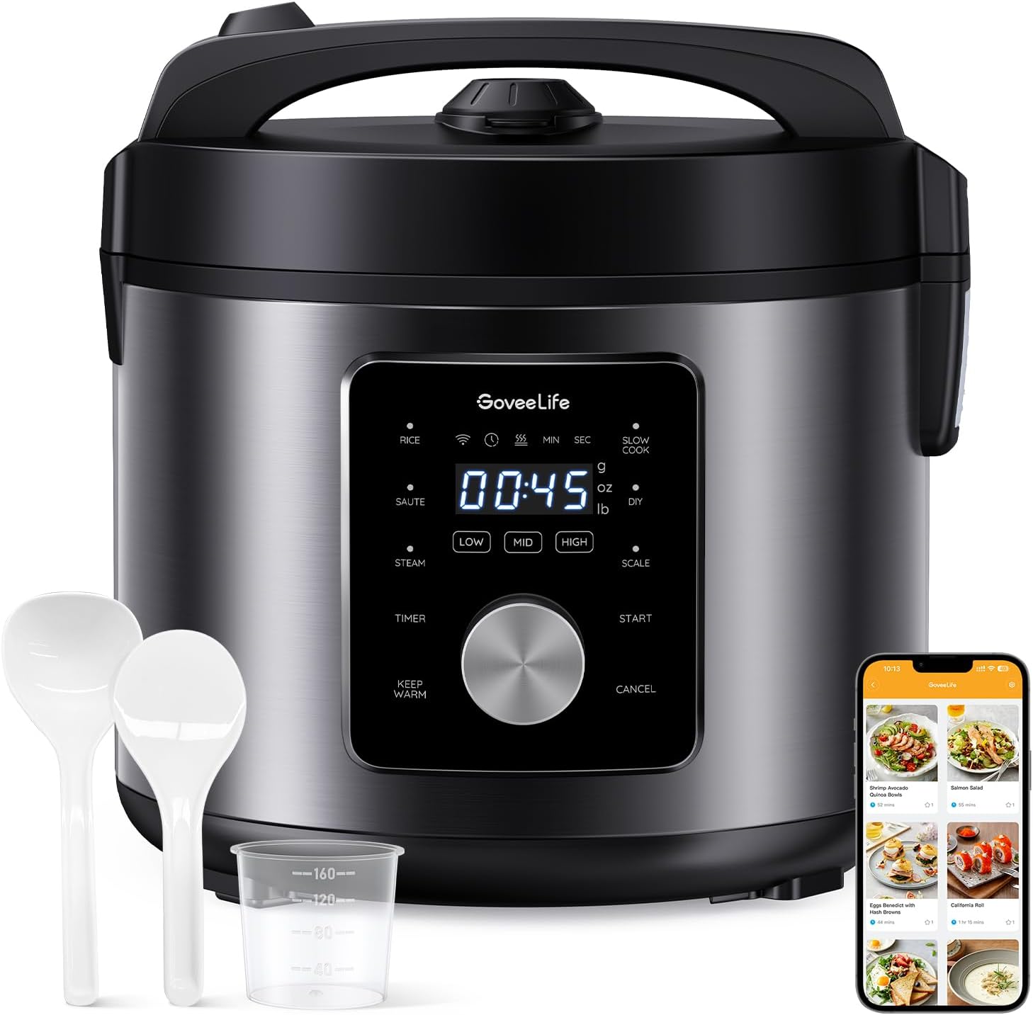 GoveeLife Smart Rice Cooker, 6-in-1 Multi-Cooker, Slow Cooker, Yogurt ...