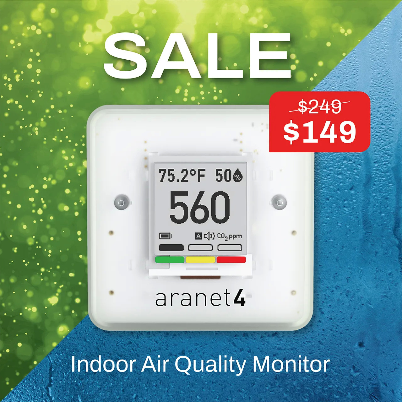 SAF Aranet4: Wireless Indoor CO2 / Air Quality Monitor $149