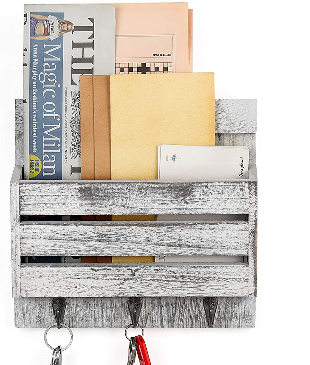 Wall Mounted Mail Sorter & Key Holder Organizer with 3 Key Hooks $17.97 ...