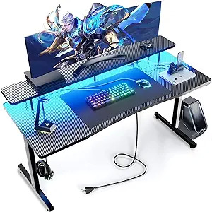 55" GTRACING Computer Desk w/ RGB LED Lights, Monitor Stand, & Mousepad