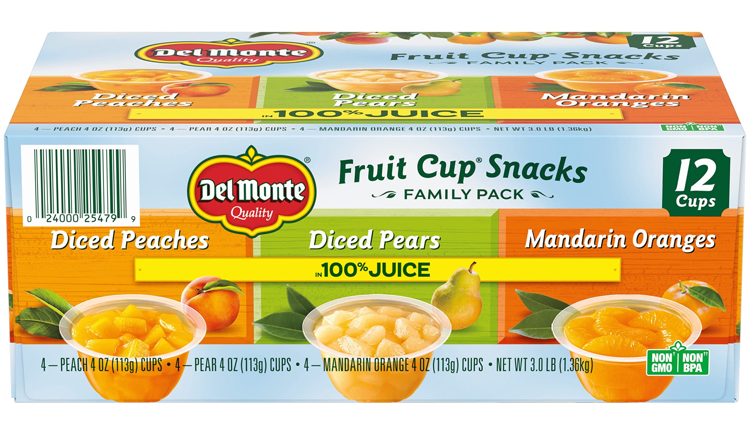 12-Count 4-Oz Del Monte Fruit Cup Snacks In 100% Juice (Peaches, Pears ...