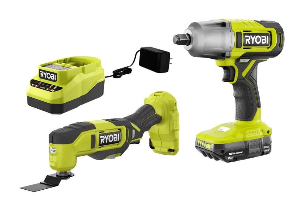 RYOBI ONE+ 18V Cordless 2-Tool Combo Kit with 1/2" Impact Wrench, Multi ...