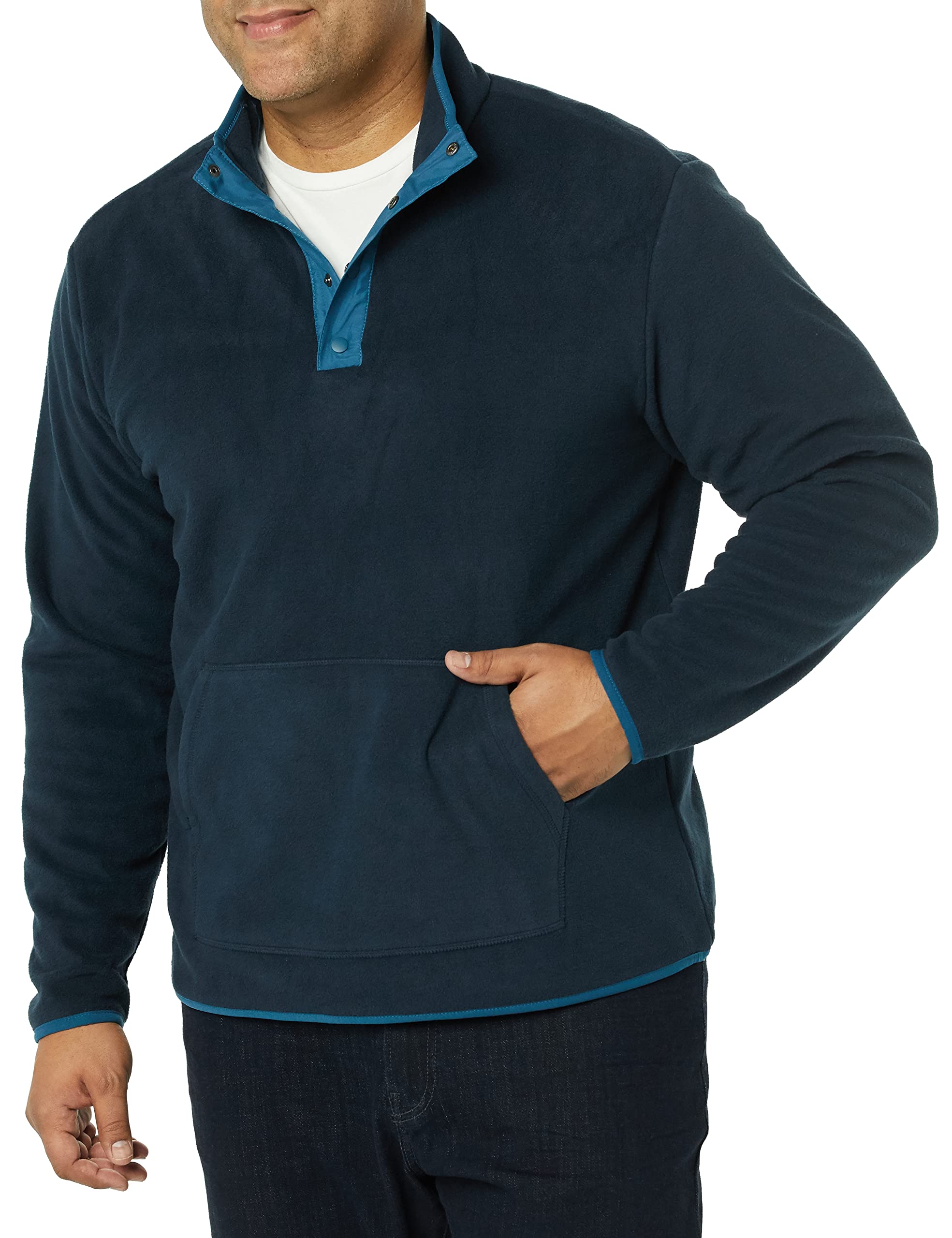 Amazon Essentials Men's Snap-Front Pullover Polar Fleece Jacket (Blue Navy, Sizes XS-XXL) $13.50 ...