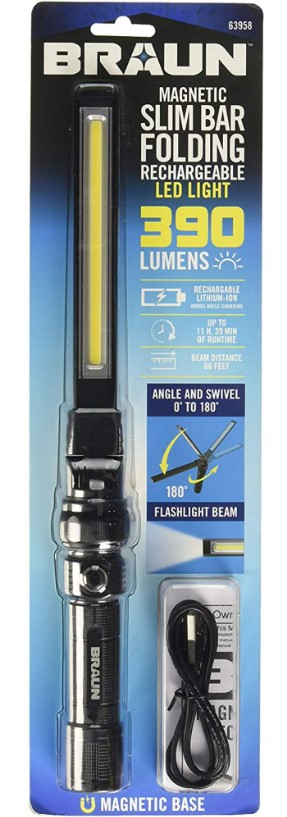 BRAUN 390 Lumen LED Rechargeable Aluminum Magnetic Slim Bar Work Light ...