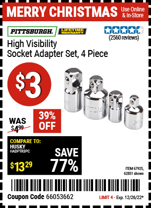 Harbor Freight PITTSBURGH High Visibility Socket Adapter Set 4 Pc. for ...