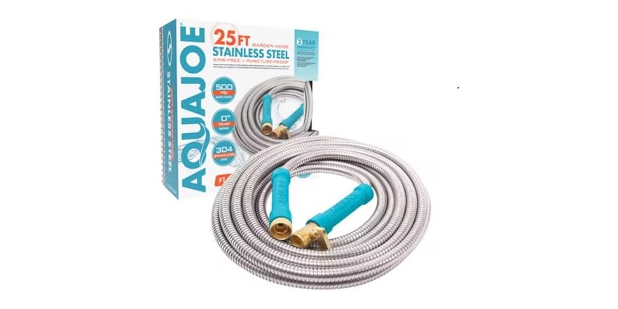 Aqua Joe Heavy-Duty Puncture Proof Kink-Free Garden Hose | 25-Foot | 1/ ...