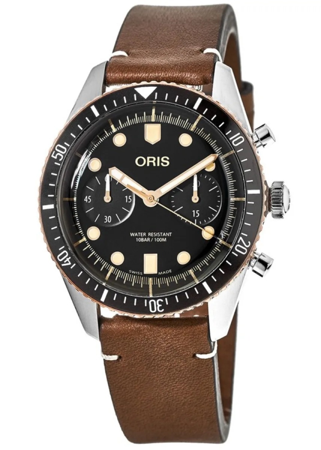 Oris Men's Divers Sixty-Five Black Chronograph Dial Watch w/ Leather ...