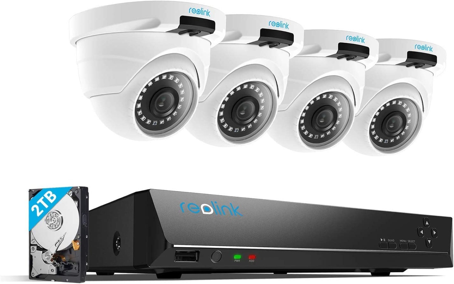 8-Channel 4-Camera 4MP 1440P PoE Security Camera System w/ 2TB HDD for ...