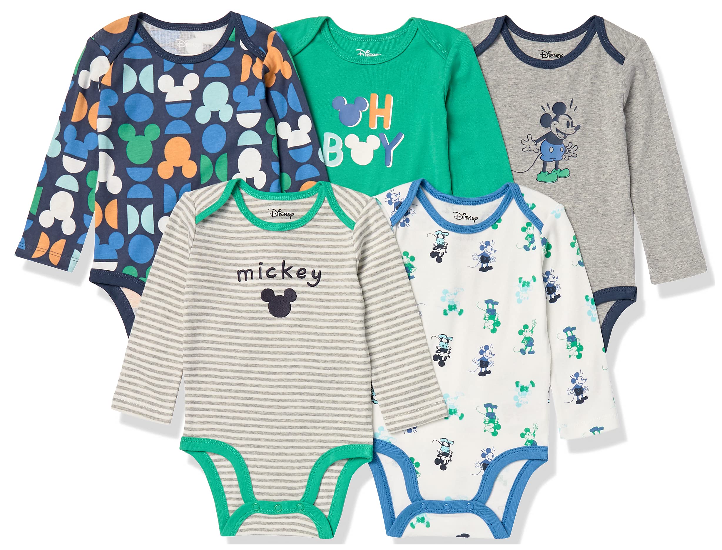 5-Pack Disney Baby Boys' Long-Sleeve Bodysuits Mickey Oh Boy, Preemie ...