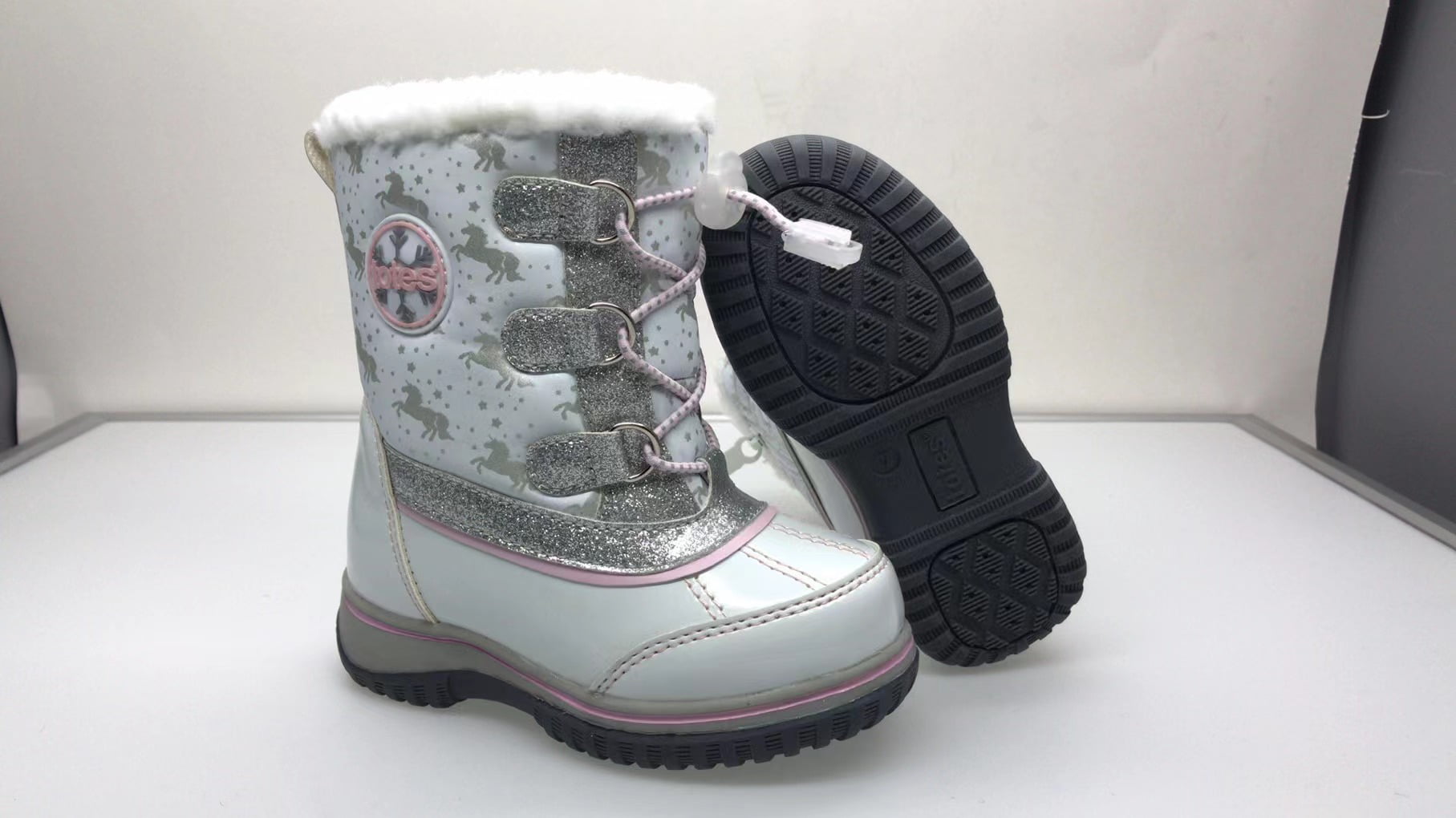Totes Toddler Girls' Winter Snow Boots: White Bamba w/ Silver Unicorns ...