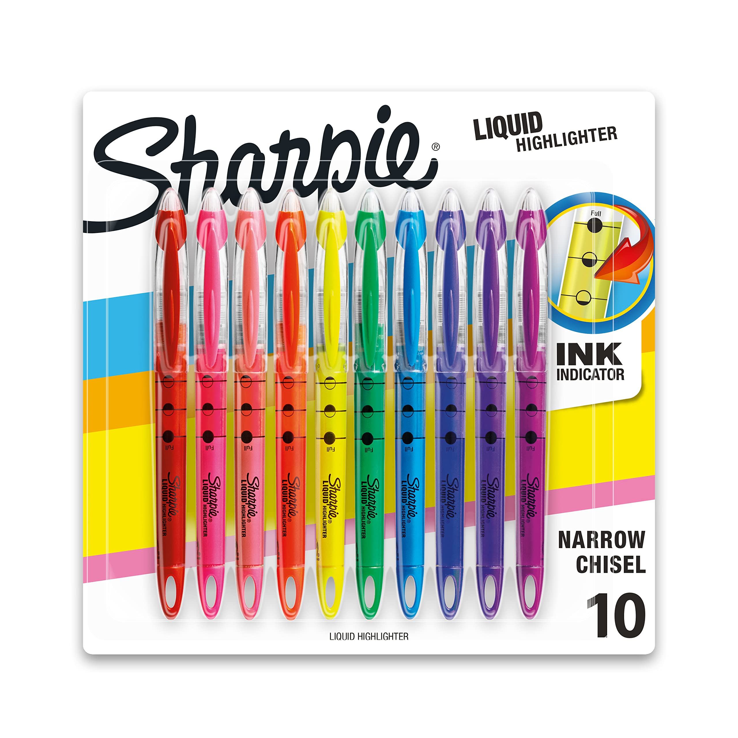 10-Count Sharpie Narrow Chisel Tip Liquid Highlighter Pens (Assorted ...