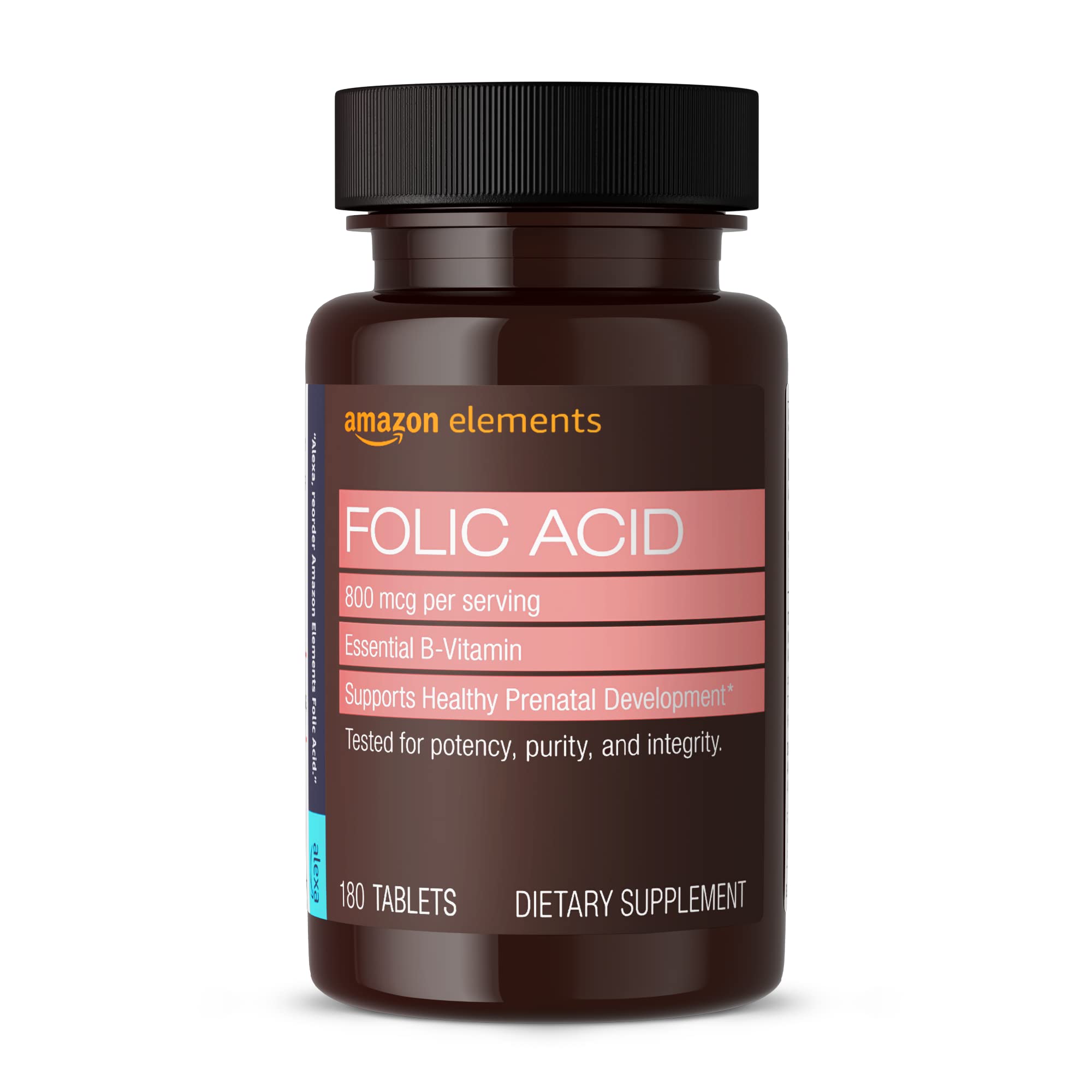 180-Count Amazon Elements Folic Acid Dietary Supplement (800 mcg per ...