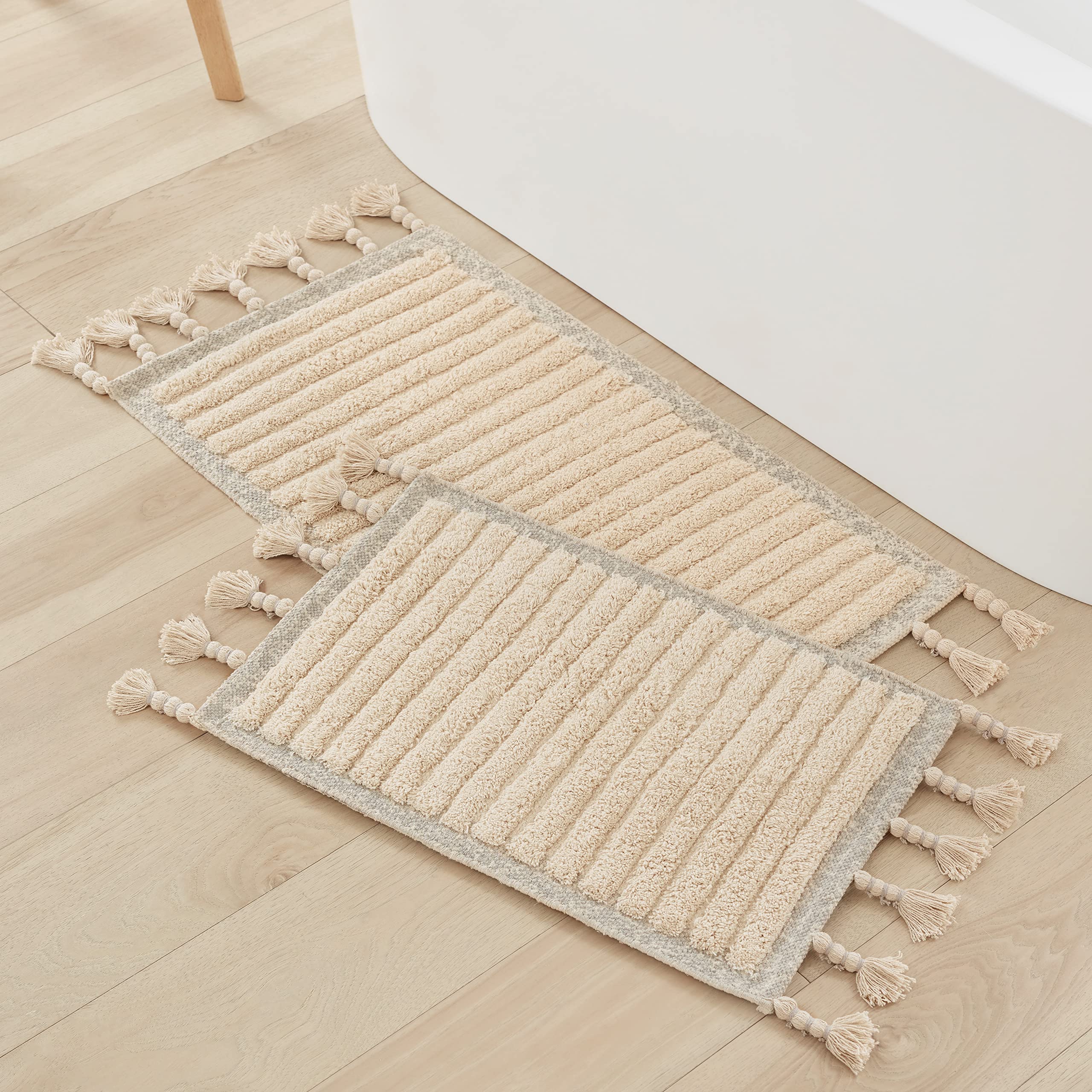 2-Piece Lucky Brand Overtufted Cotton Fringe Bath Rugs w/ Tassels Set ...