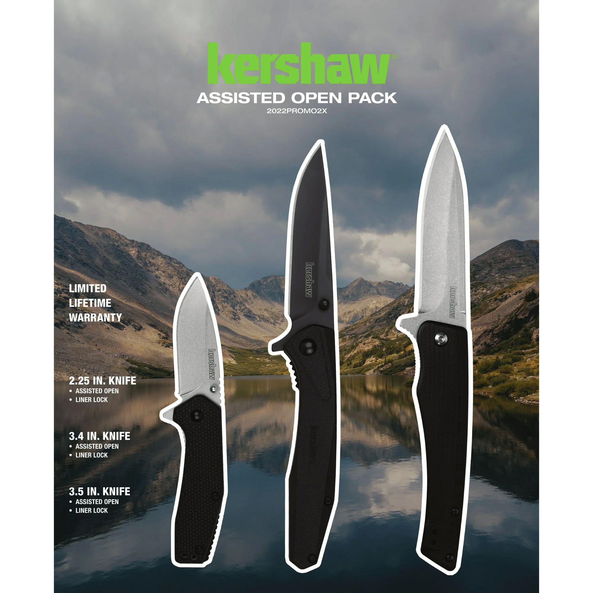 3 Piece Kershaw Assisted Open Liner Lock Knife Gift Set 2 25 3 4