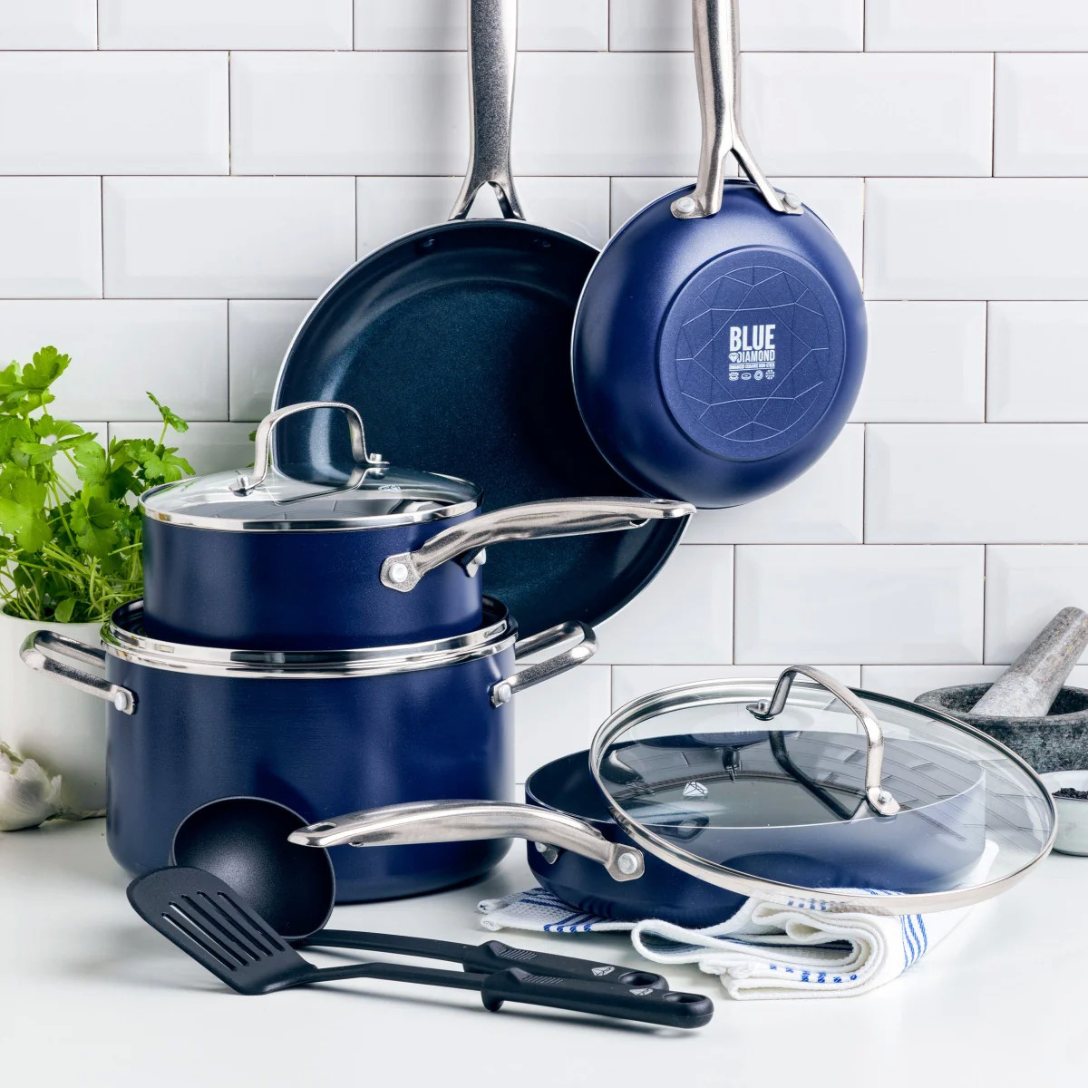 10-Piece Blue Diamond Cookware Set: Classic $37.59 or Clad Pro $56.79 ...