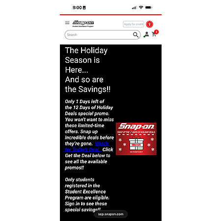 Snap-on SEP Program 12 Days of Holiday Deals - FOR STUDENTS ONLY $135 - 2025-12-12