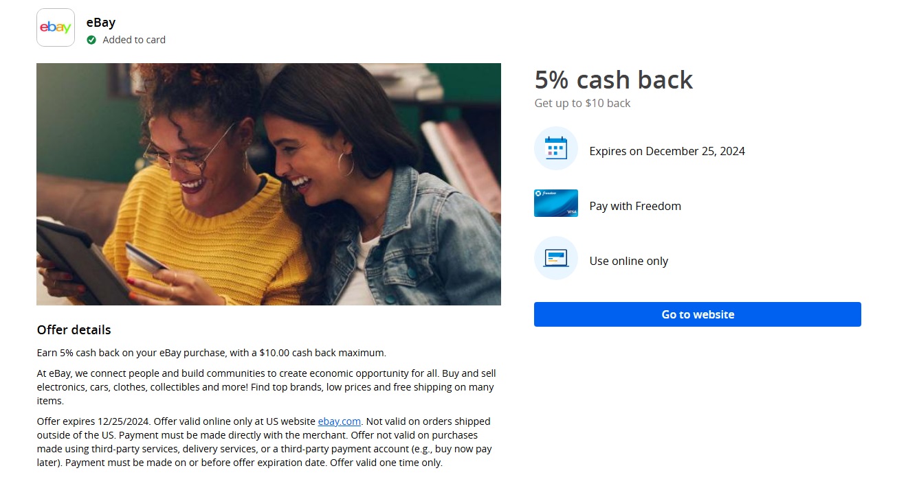 5% Cashback Offer on eBay Purchases Up to $10 with Chase Freedom Credit ...