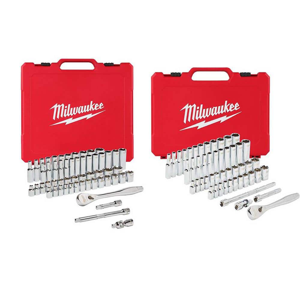 Milwaukee 3/8 in. and 1/4 in. Drive SAE/Metric Ratchet and Socket Mechanics Tool Set (106-Piece ...