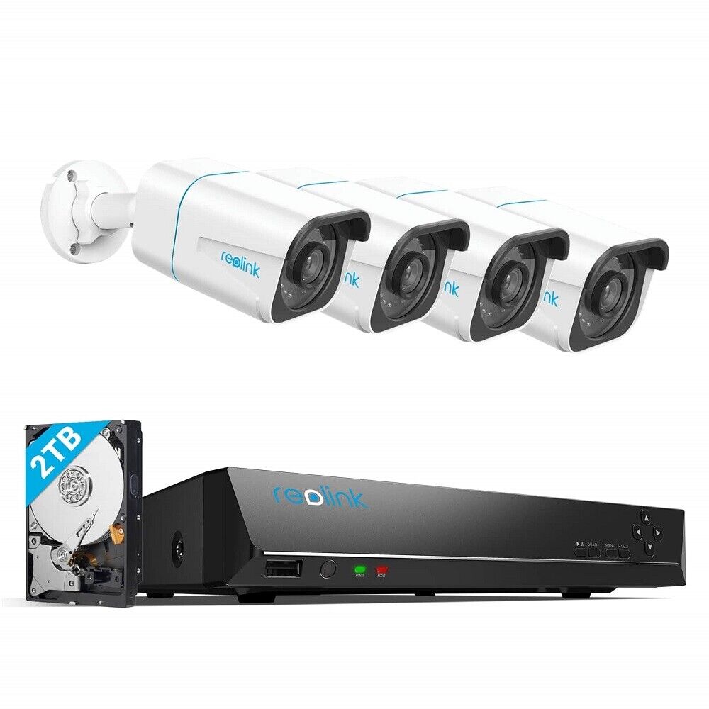 Reolink Smart 4K PoE Security System w/ 4x Wired Cameras + 2TB HDD ...