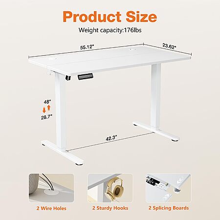 55" x 24" Sweetcrispy Motorized Adjustable Standing Split Top Desk ...