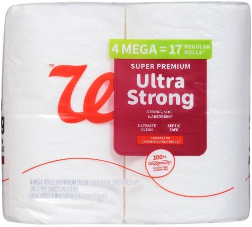 4-Ct Walgreens Super Premium Mega Rolls Bath Tissue (Ultra Soft or ...